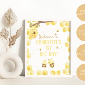 Editable Bee Welcome Sign, Birthday Welcome Sign Template, Birthday ...