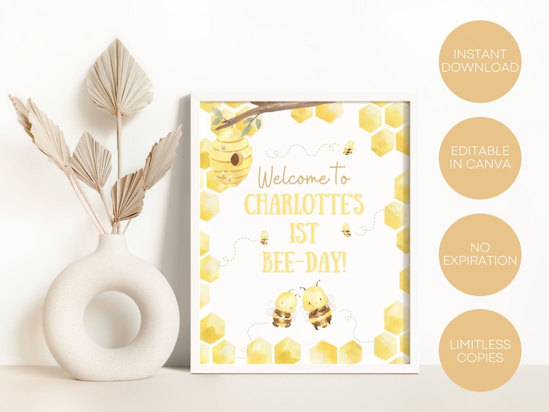 Editable Bee Welcome Sign, Birthday Welcome Sign Template, Birthday ...