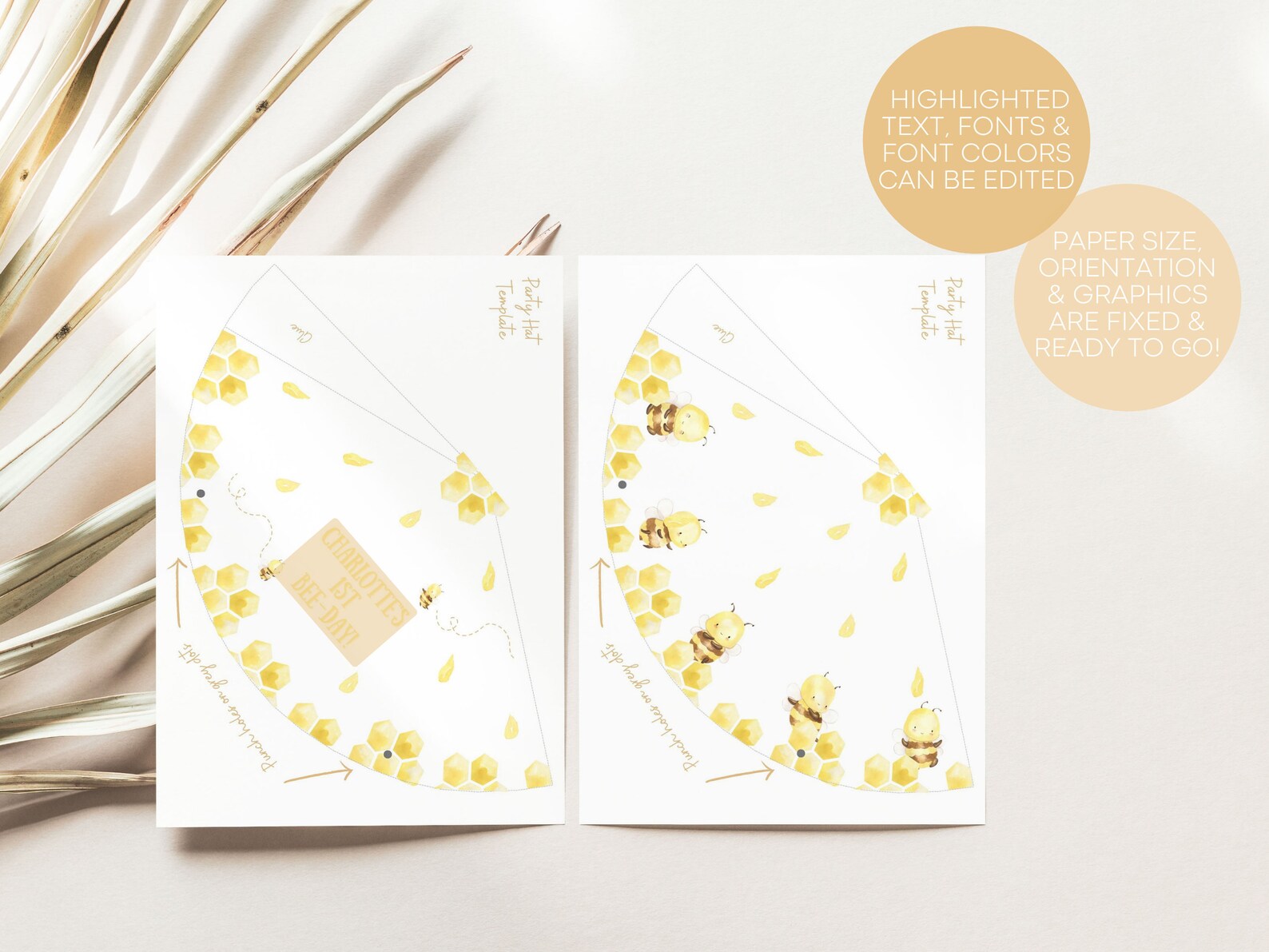 Editable Bee Party Hat, Birthday Party Hats, First Birthday Hat, 1st ...