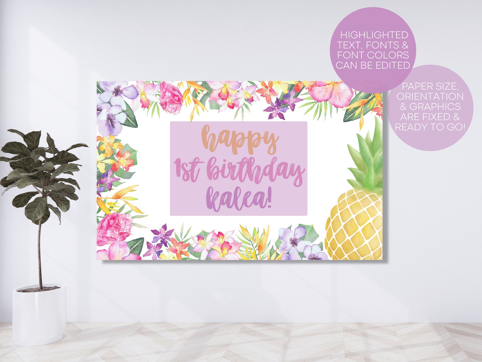 Editable Luau Party Backdrop, Luau Party Banner, Tropical Background ...