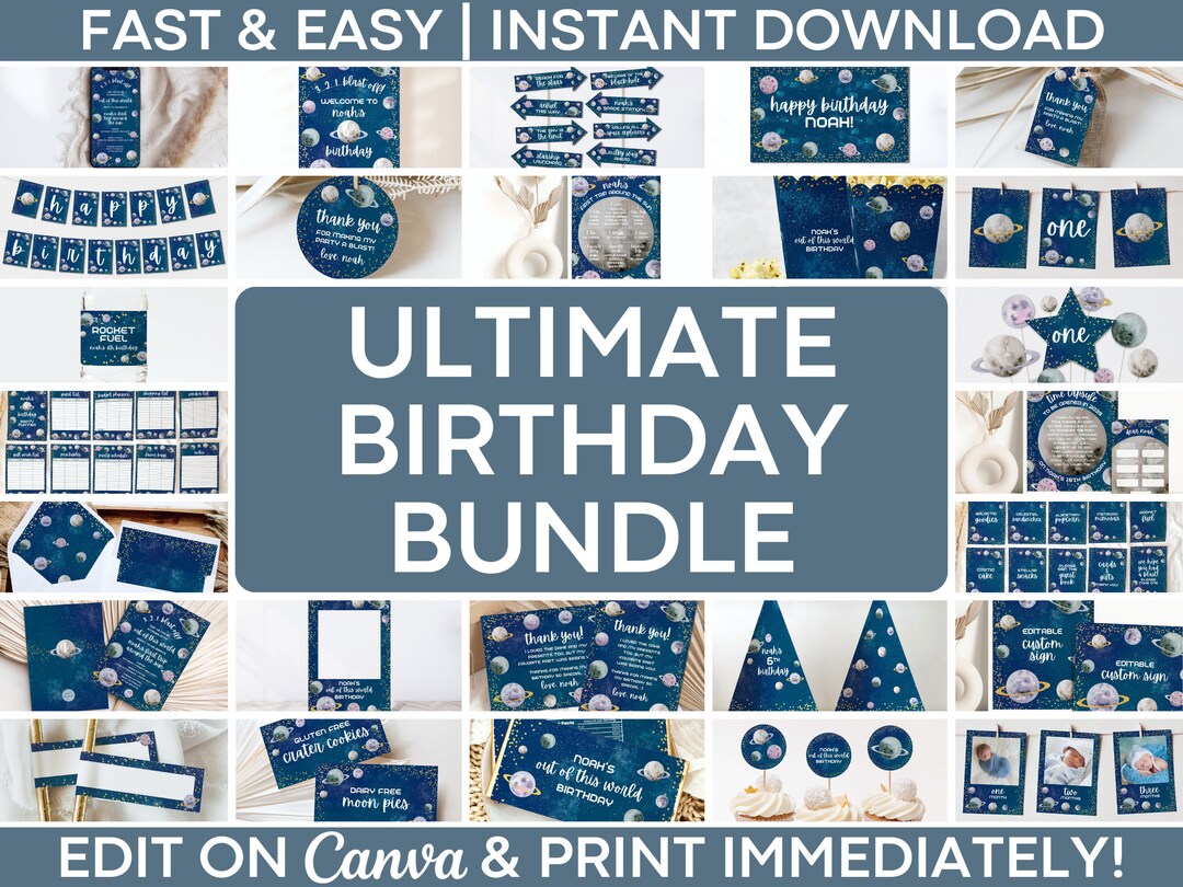 Editable Space Birthday Decorations Bundle, Printable Party Bundle ...
