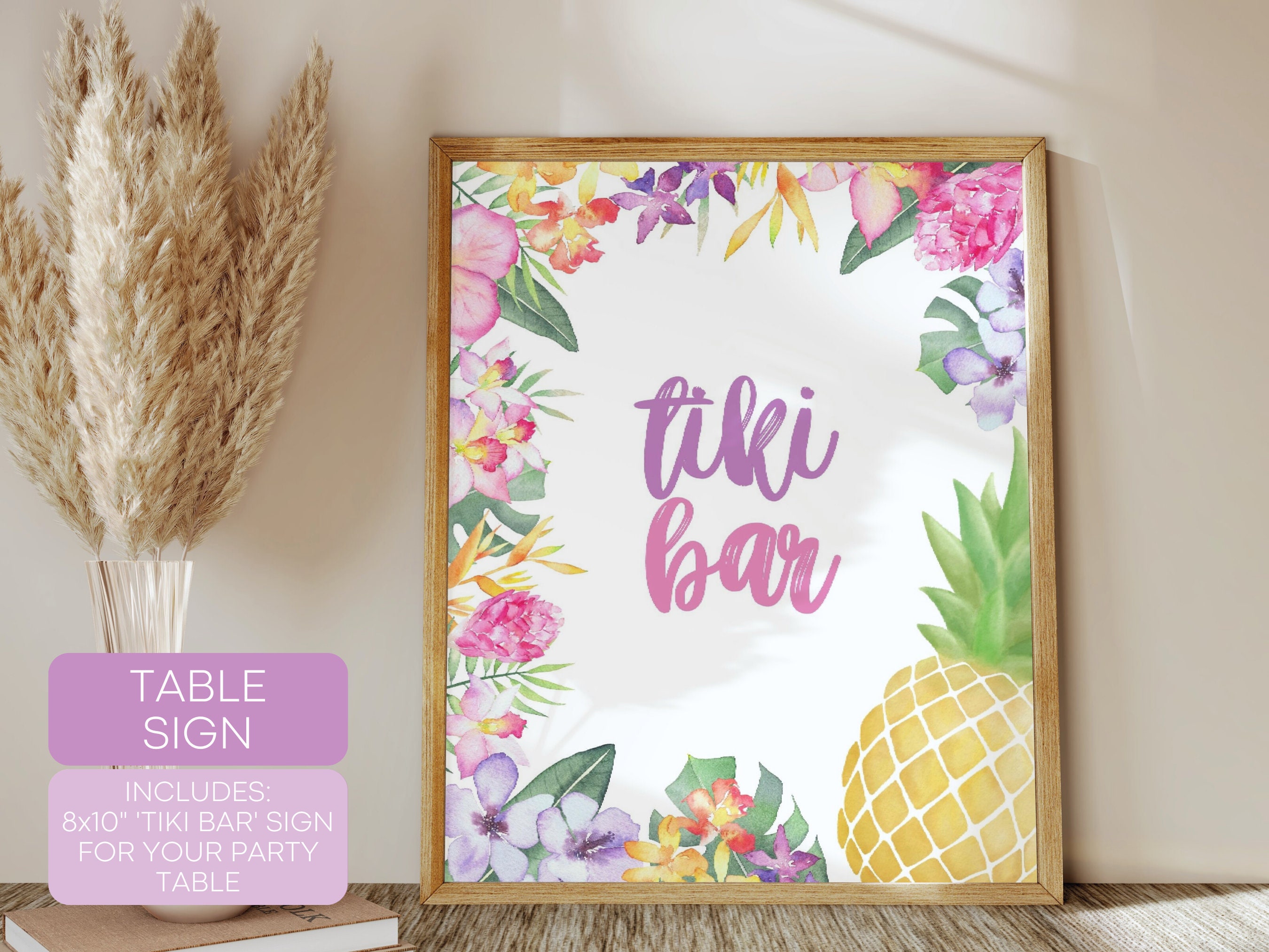 Editable Luau Tiki Bar Sign, Hawaiian Birthday Table Decor, Tropical ...