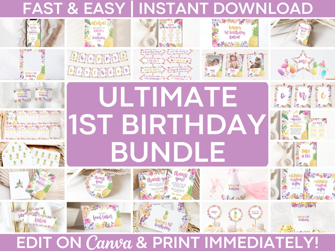 Editable Luau Party Decorations Bundle, Tropical Birthday Bundle ...