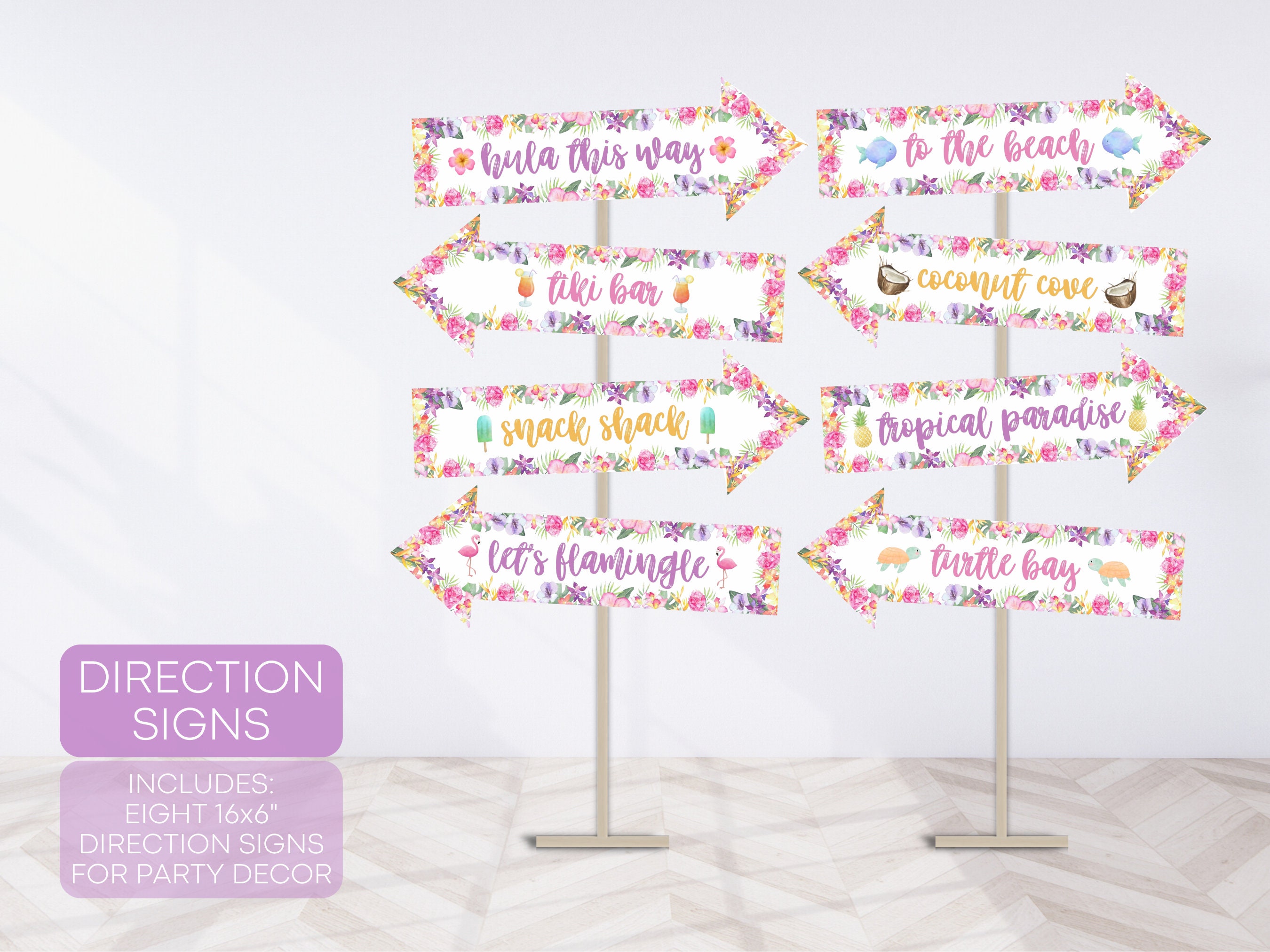 Editable Luau Direction Signs, Birthday Direction Sign Template ...