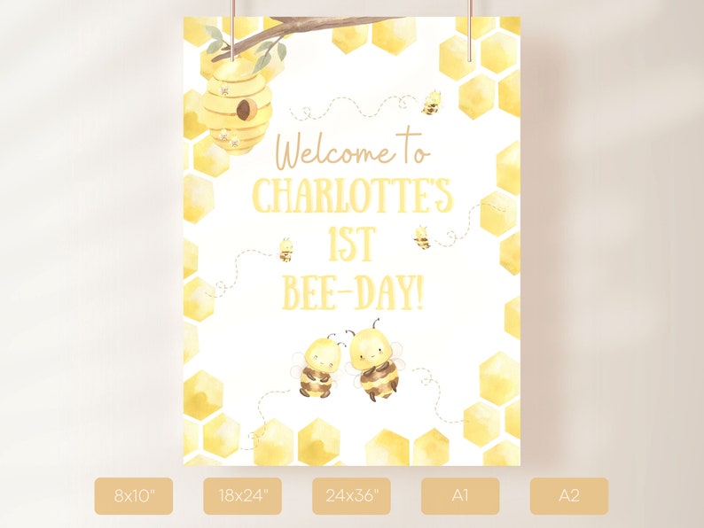 Editable Bee Welcome Sign, Birthday Welcome Sign Template, Birthday ...