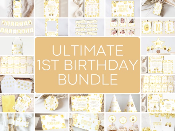 Editable Bee Birthday Decorations Bundle First Bee Day | Etsy