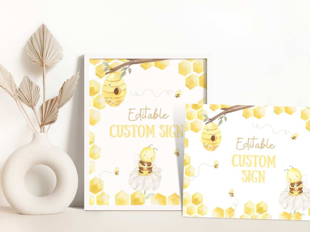 Editable Bee Birthday Sign, Custom Birthday Sign, Table Sign Template ...