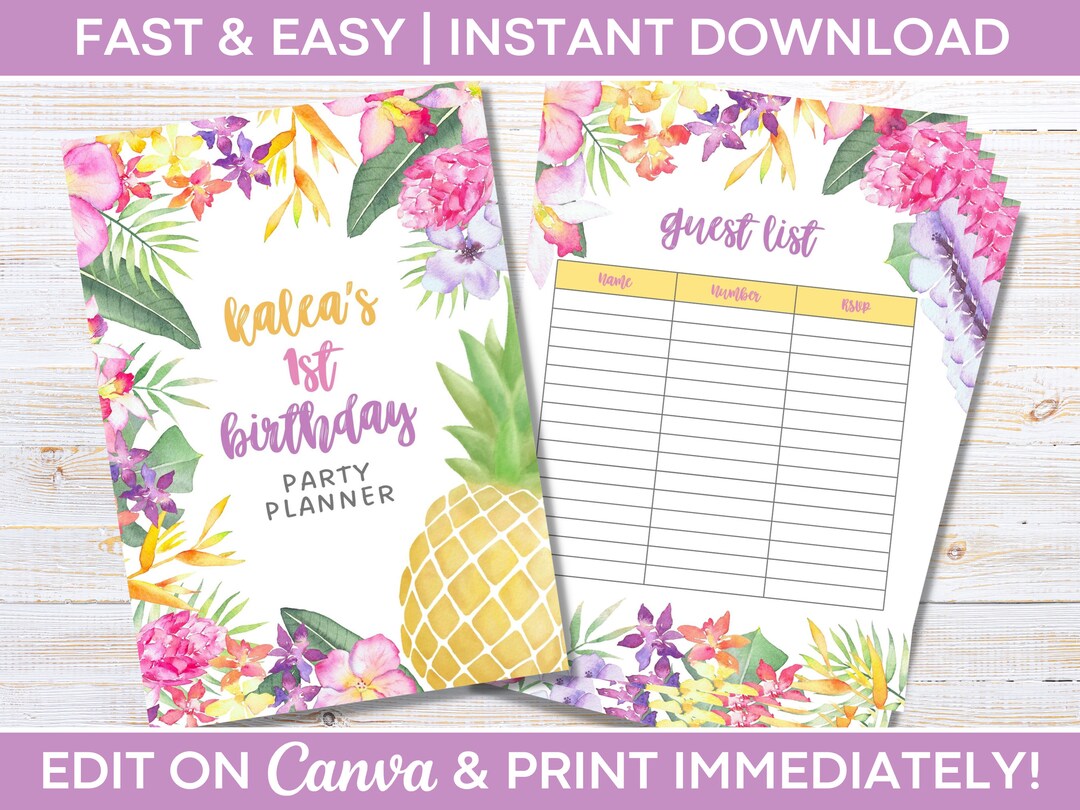 Editable Luau Party Planner, Hawaii Party Planner, Event Planner ...