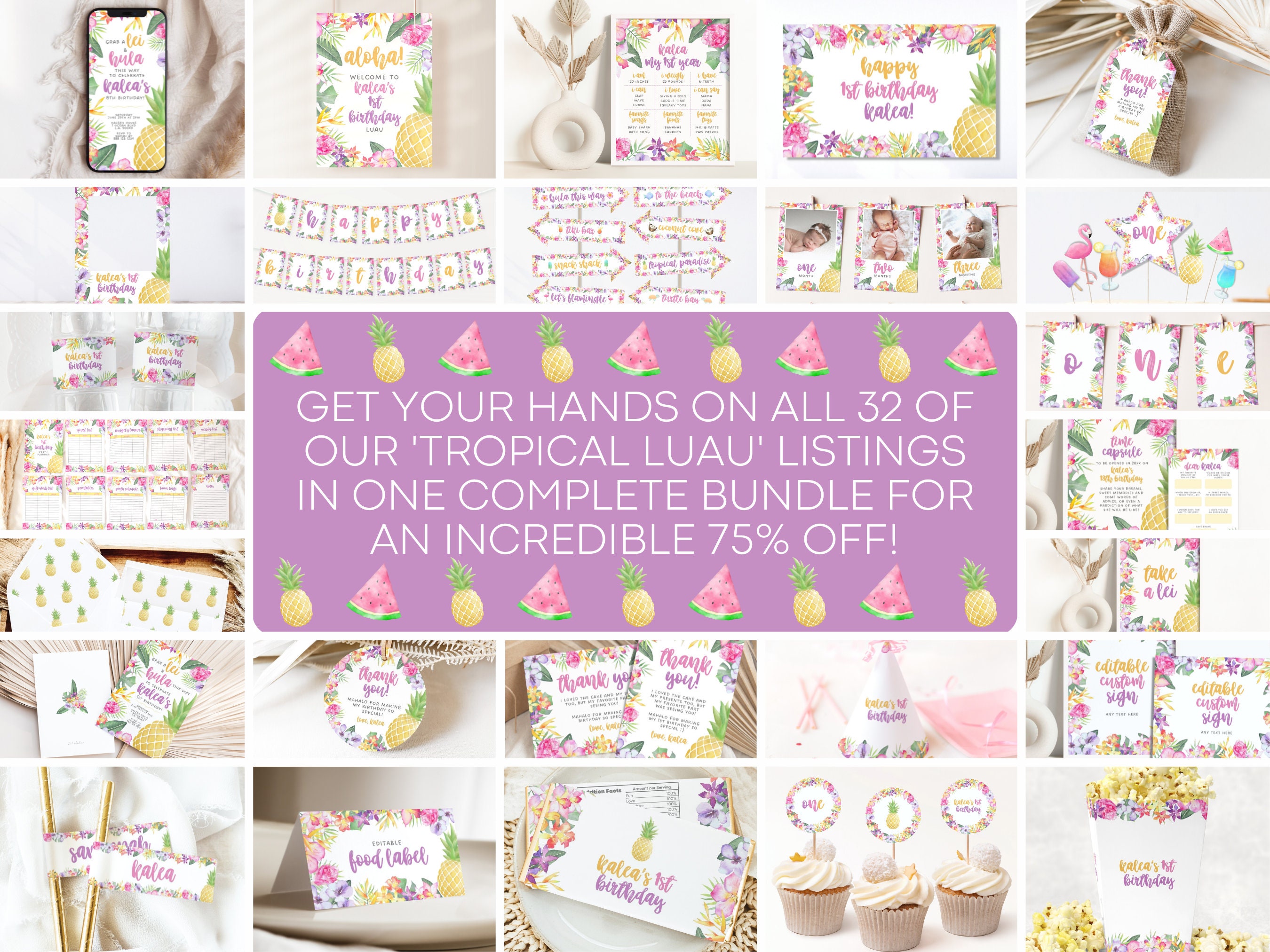 Editable Luau Party Decorations Bundle, Tropical Birthday Bundle ...