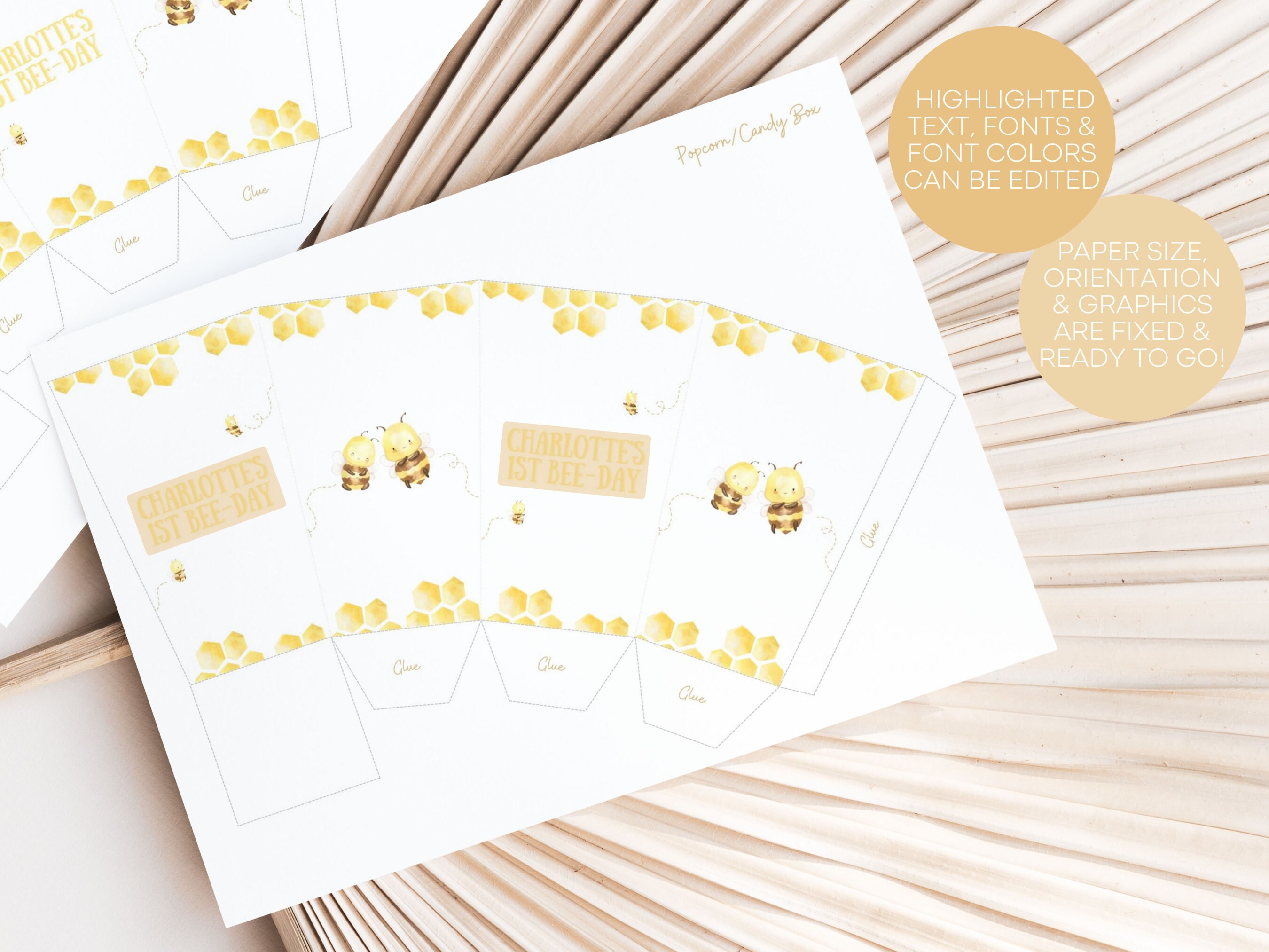 Editable Bee Popcorn Box, Popcorn Box Template, Popcorn Box ...