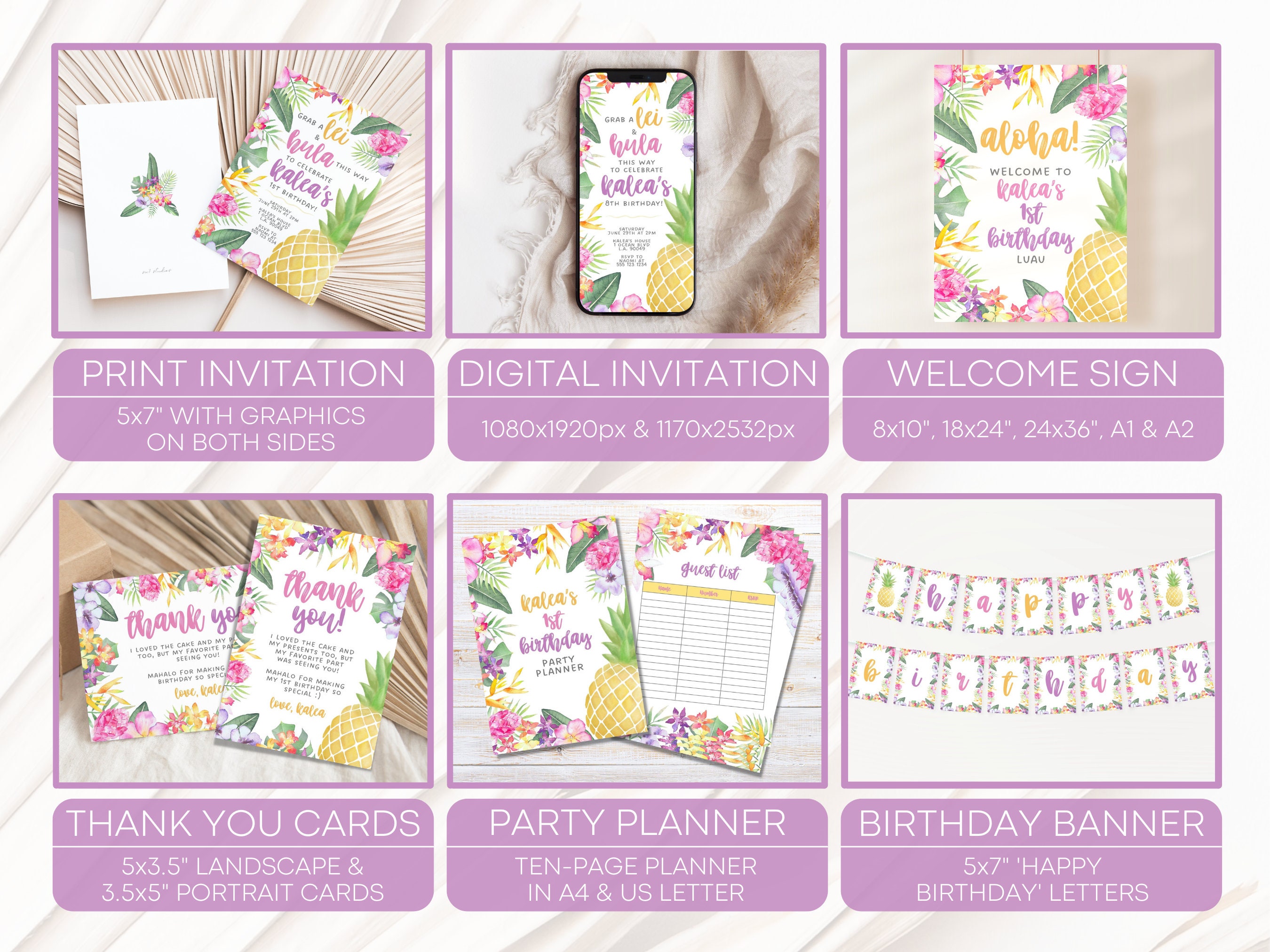 Editable Luau Party Decorations Bundle, Tropical Birthday Bundle ...