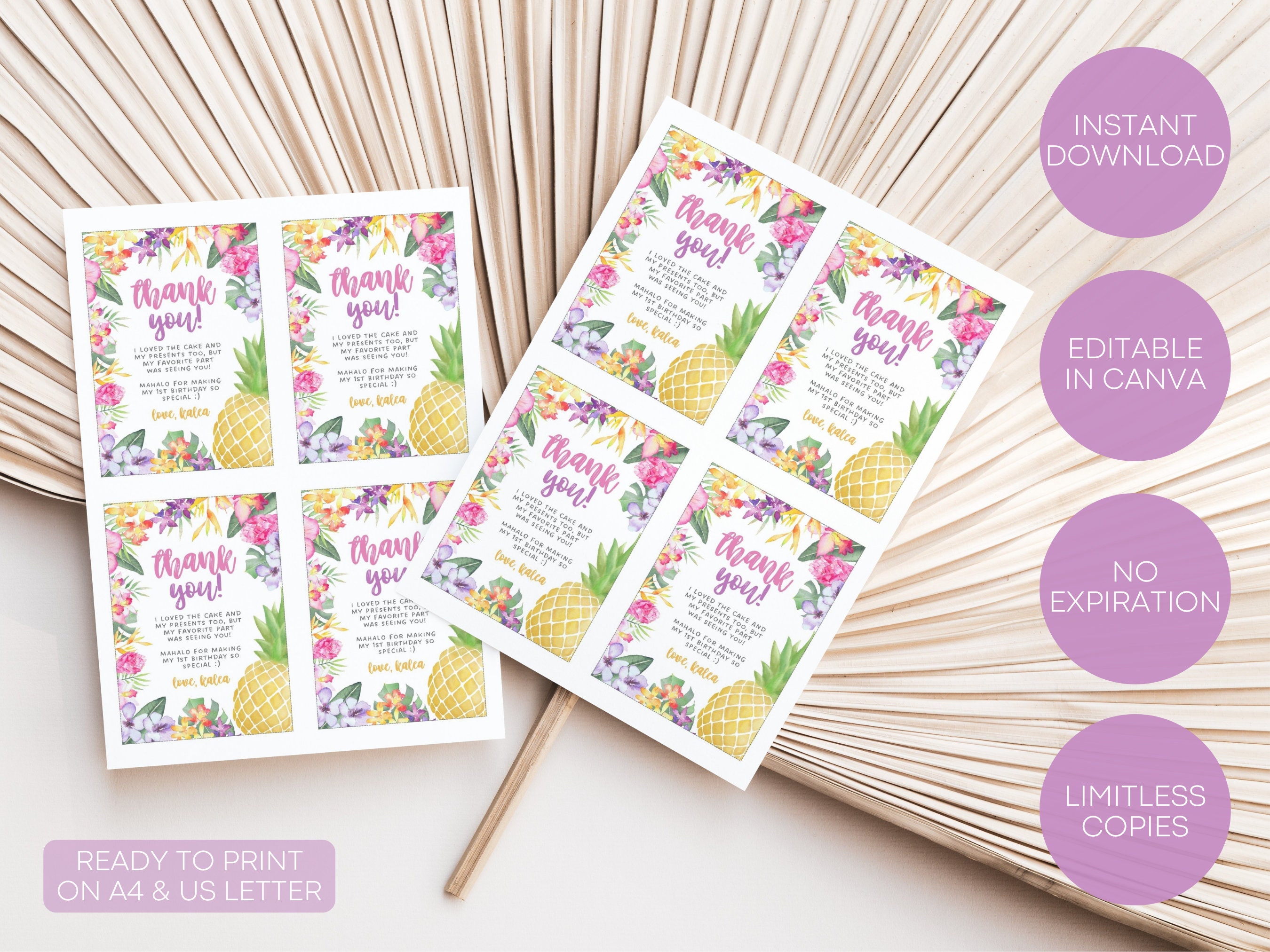 Editable Hawaiian Thank You Cards, Tropical Thank You Cards, Thank You ...