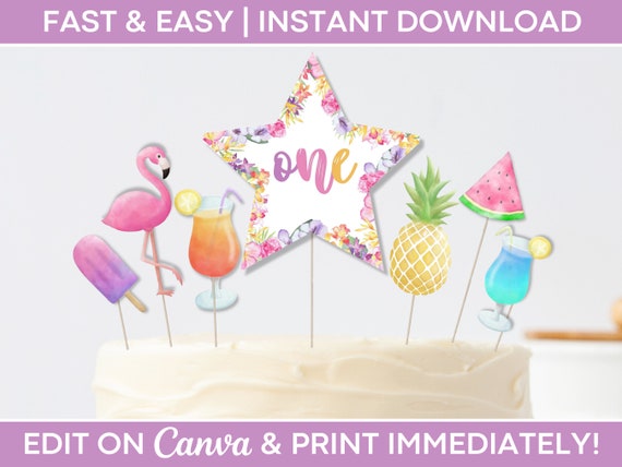Editable Luau Cake Topper Hawaiian Cake Topper One Cake - Etsy