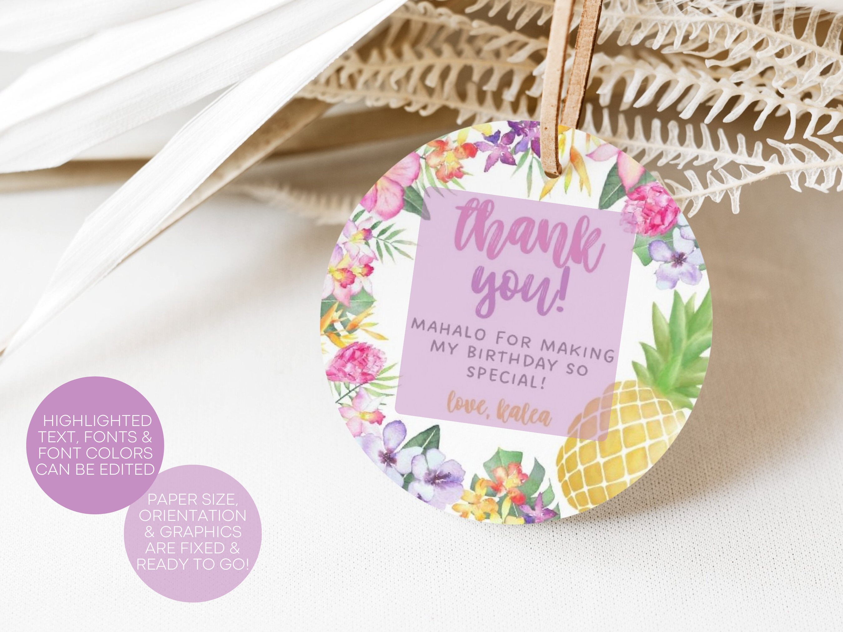 Editable Luau Favor Tag, Hawaiian Birthday Favor Tag, Tropical Party ...