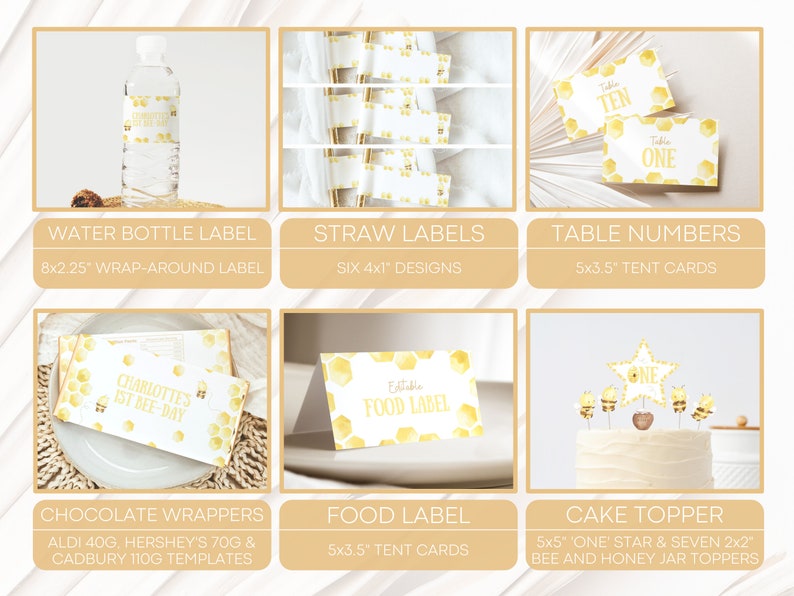 Editable Bee Birthday Decorations Bundle First Birthday - Etsy