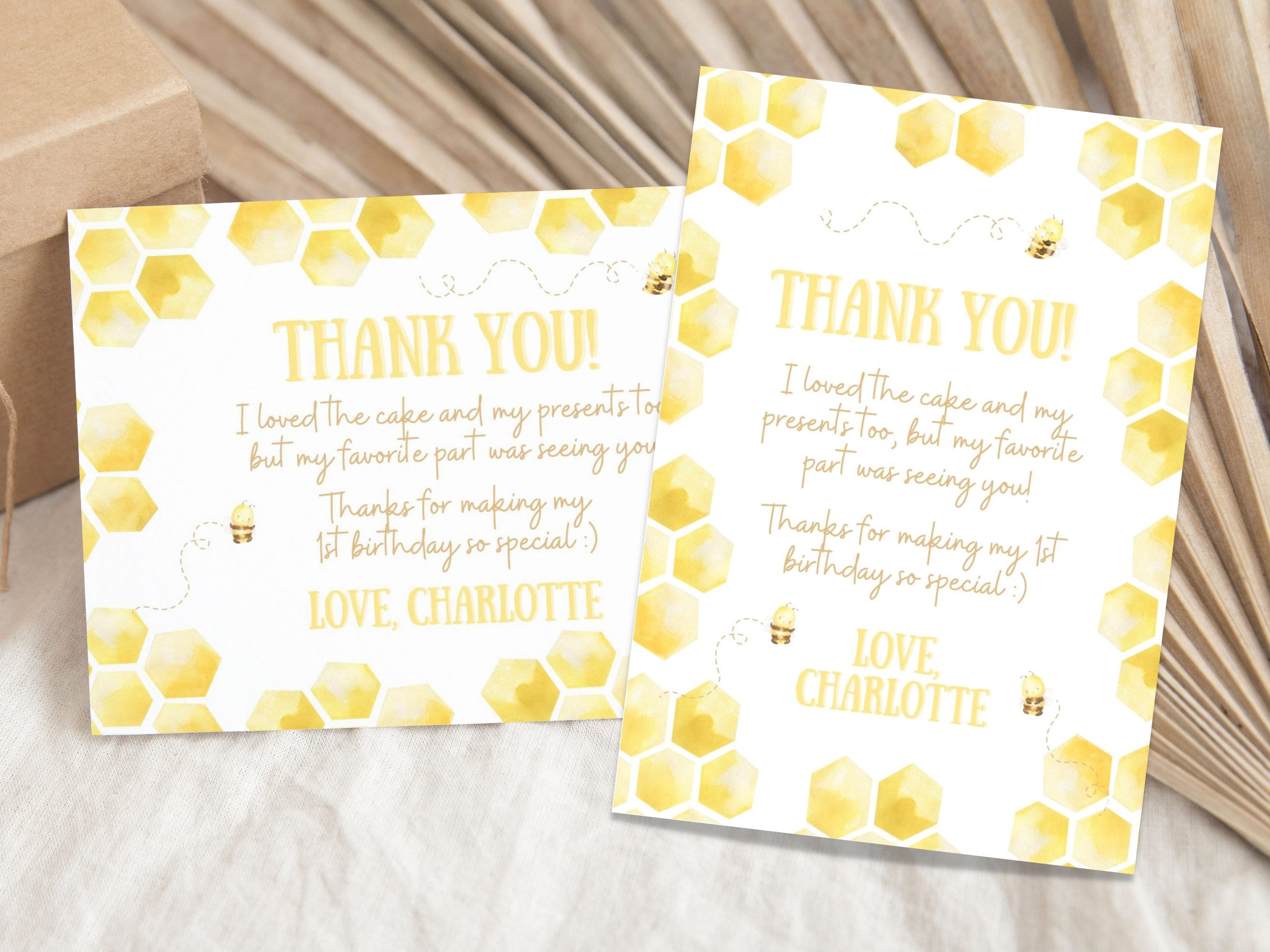 Editable Bee Thank You Card, Thank You Note, Birthday Thank You, Party ...