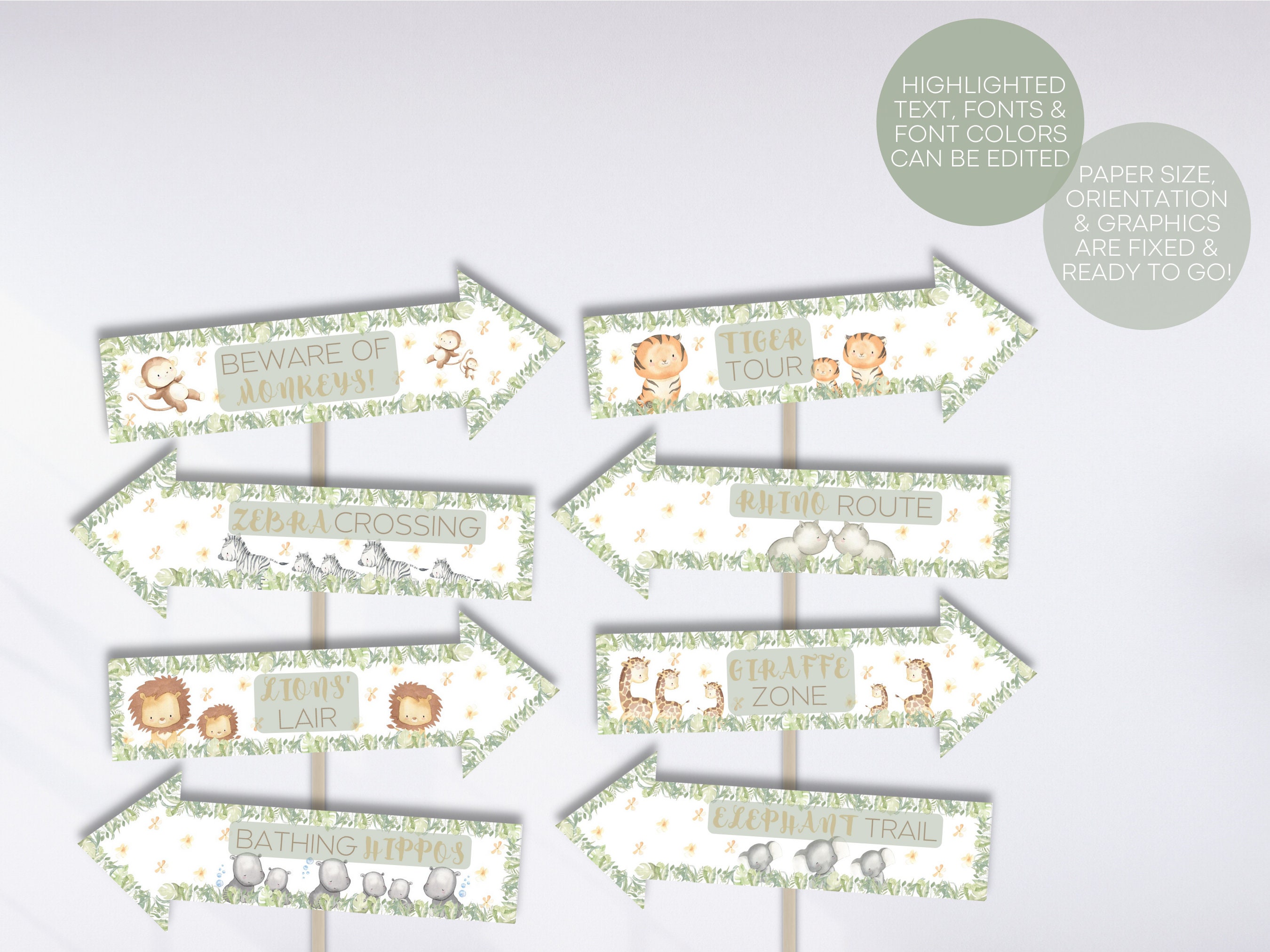 Editable Safari Directional Sign, Party Direction Sign, Direction ...