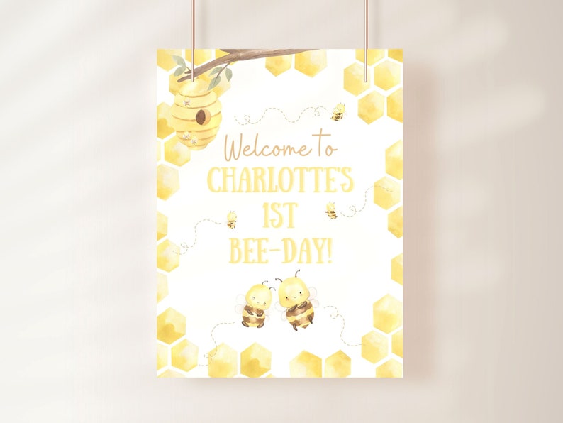 Editable Bee Welcome Sign, Birthday Welcome Sign Template, Birthday ...