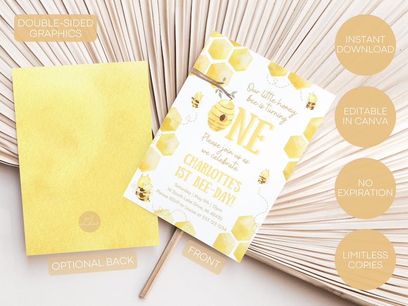 Editable Bee Invitation Bee Day Party Invitation 1st Bee Day - Etsy