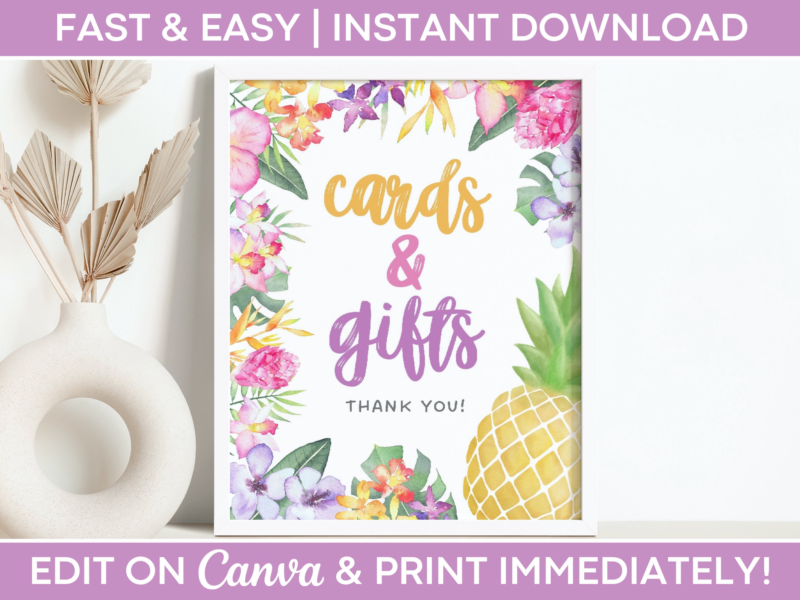 Editable Luau Cards and Gifts Sign, Hawaiian Birthday Table Decor ...