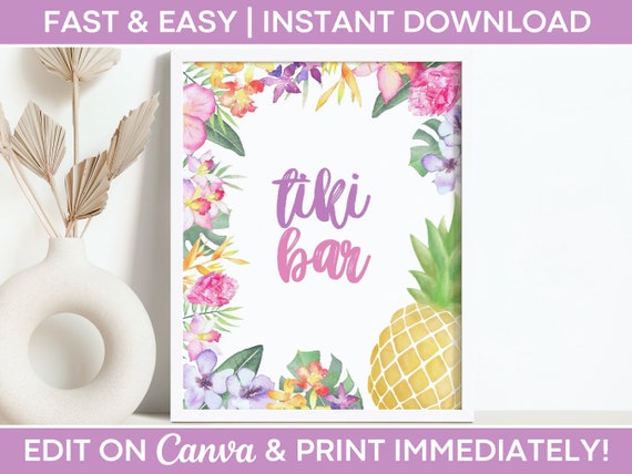 Editable Luau Tiki Bar Sign Hawaiian Birthday Table Decor - Etsy
