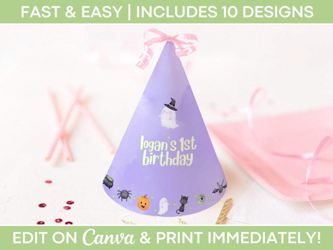 Editable Halloween Party Hats Halloween Birthday Hat Party - Etsy