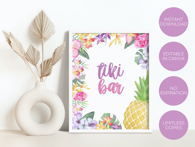Editable Luau Tiki Bar Sign Hawaiian Birthday Table Decor - Etsy