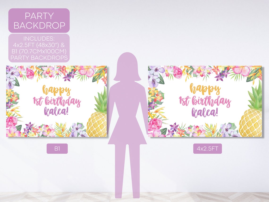Editable Luau Party Backdrop, Luau Party Banner, Tropical Background ...
