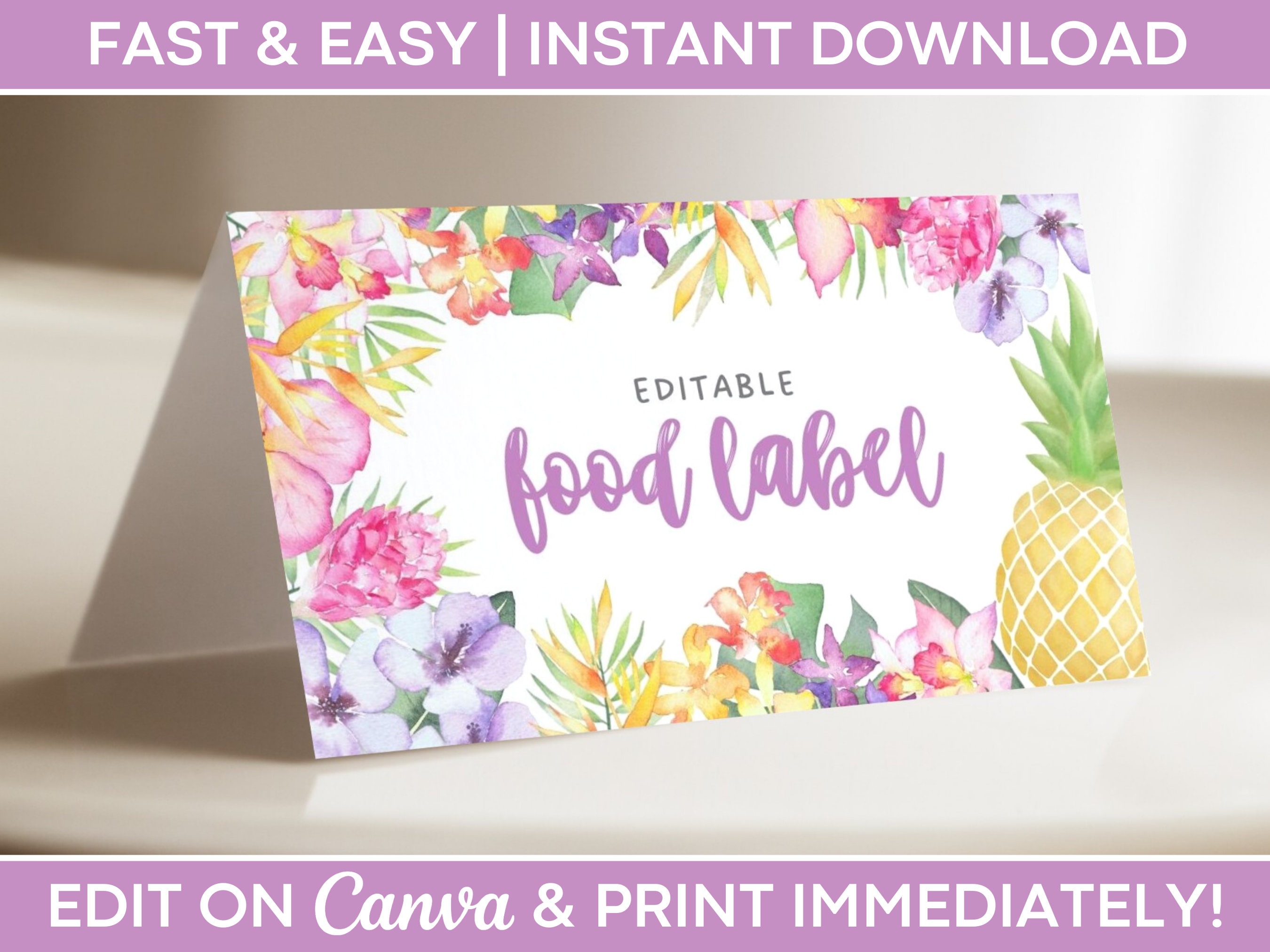 Editable Luau Food Labels, Luau Buffet Labels, Tropical Place Cards ...
