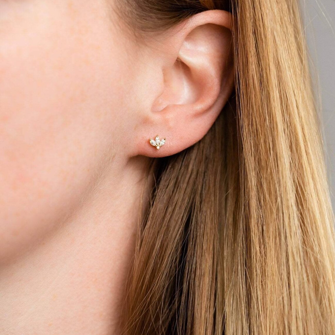 Dainty Small Amara Petal Moissanite Earring 10K Solid Gold - Etsy