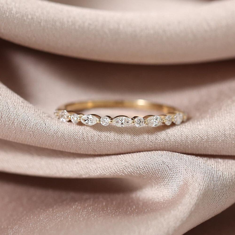 Eternity Studded Elegant Thin Band Dainty 10K Solid Gold Ring - Etsy