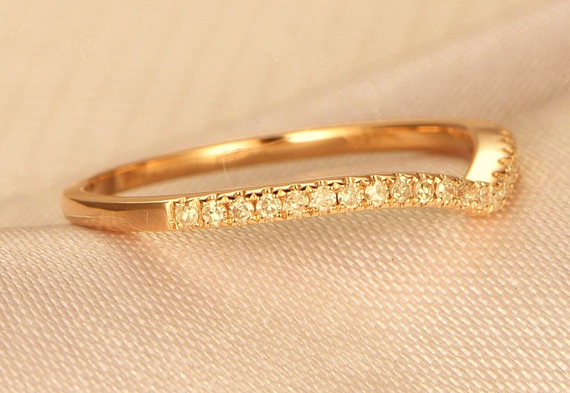 Chevron Delicate Inset Moissanite 10K Solid Gold Minimalist - Etsy