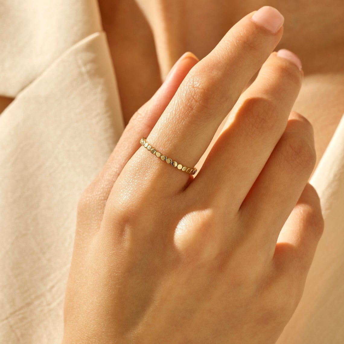 10K Solid Gold Flat Full Bead Ring Stacking Dainty Minimalist - Etsy