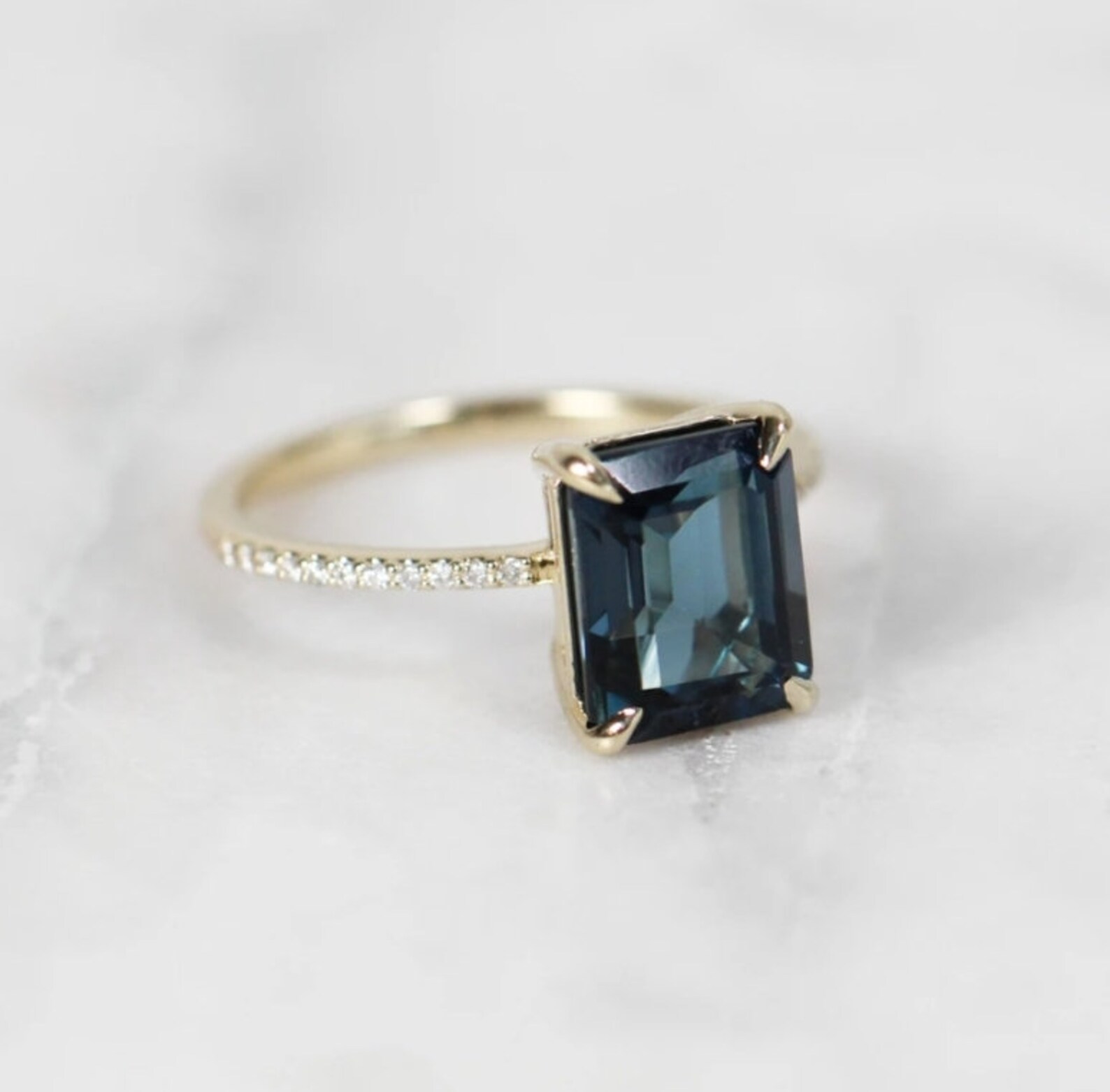 Handmade 10K Solid Gold London Blue Topaz Ring: Emerald Cut Gemstone - Etsy