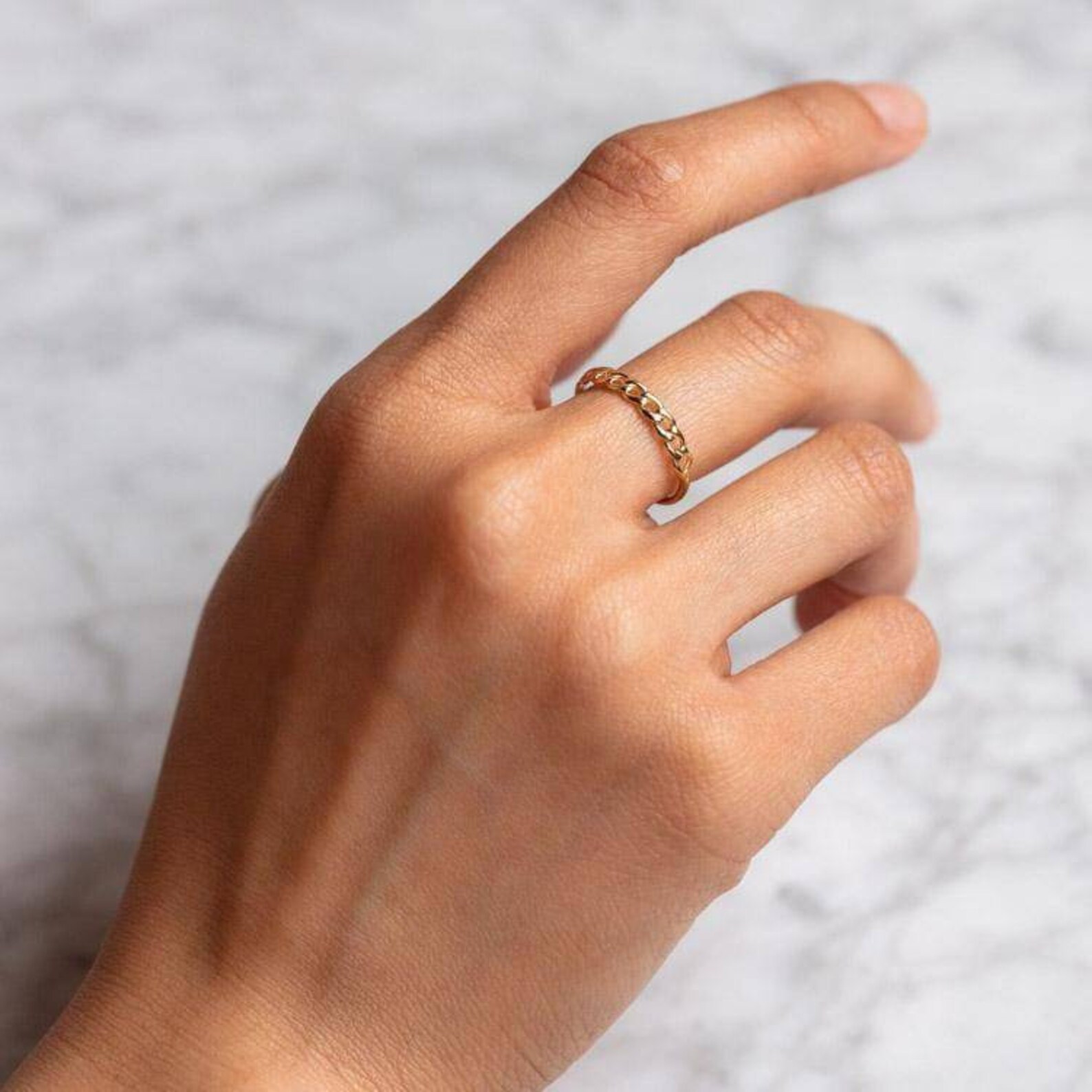 10K Solid Gold Link Chain Ring Stacking Dainty Curb Chain Ring - Etsy