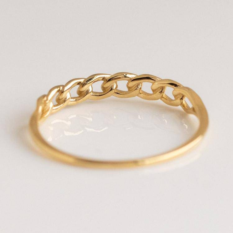 10K Solid Gold Link Chain Ring Stacking Dainty Curb Chain Ring - Etsy