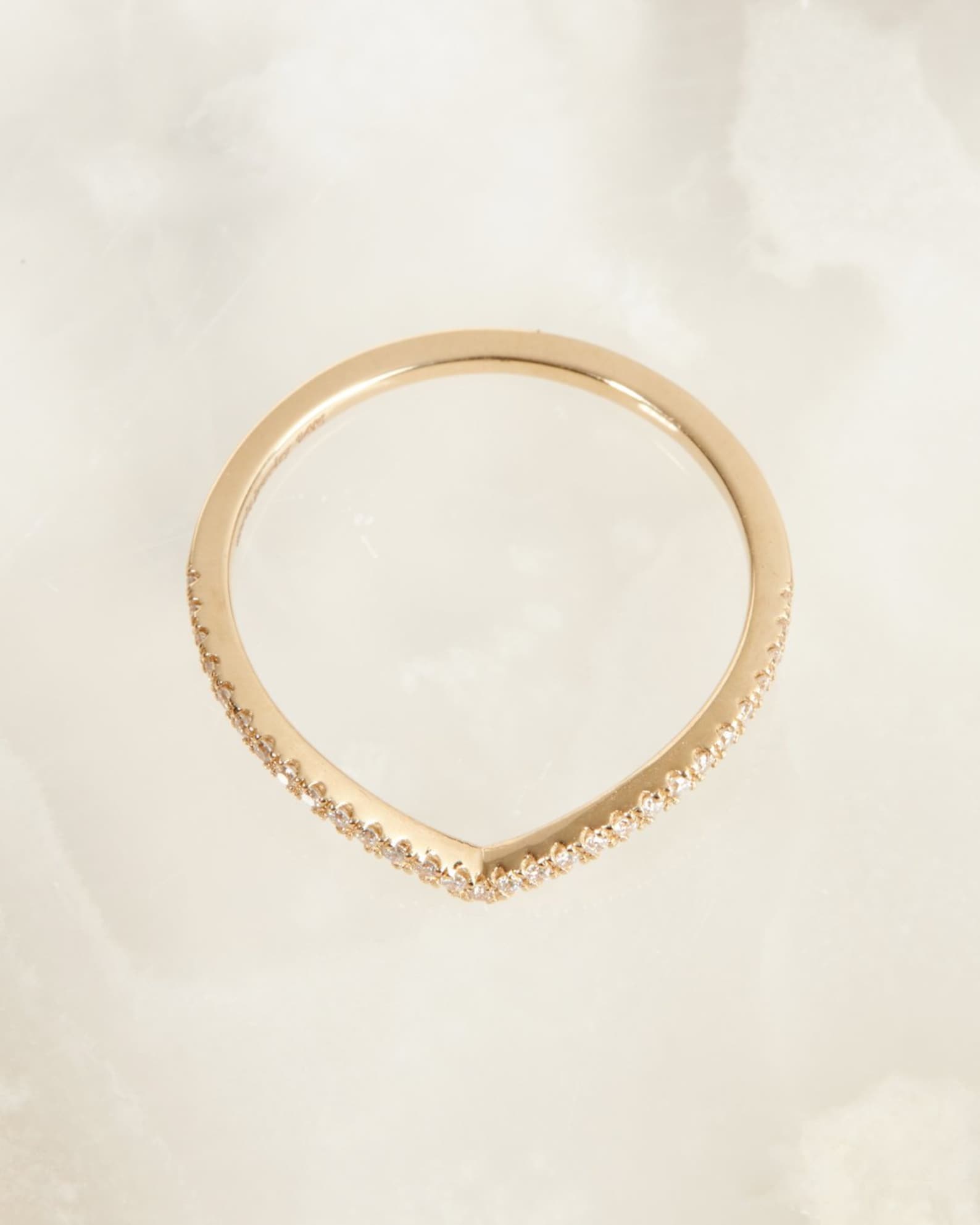 Chevron Delicate Inset Moissanite 10K Solid Gold Minimalist - Etsy