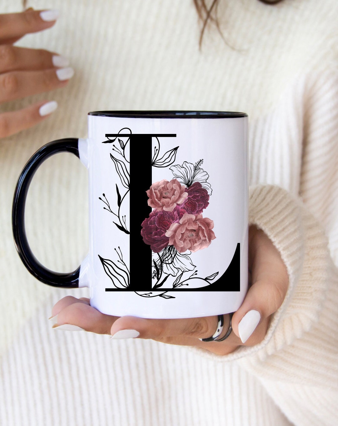 Large Personalized Cups, Birth Month Flower, Floral Print Mugs ...