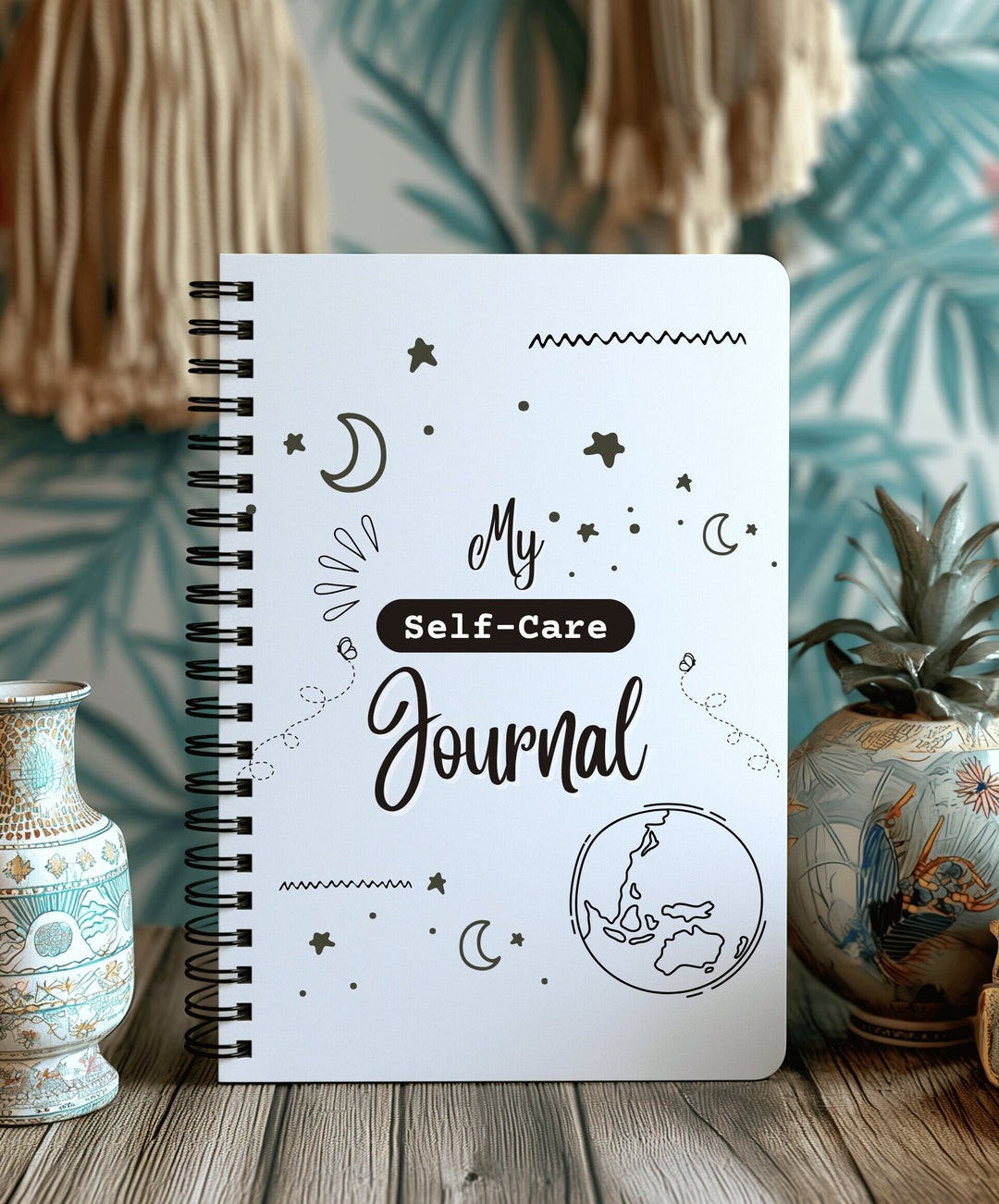 My Selfcare Wellness Journal, Mental Health Book, Black, White Notebook ...
