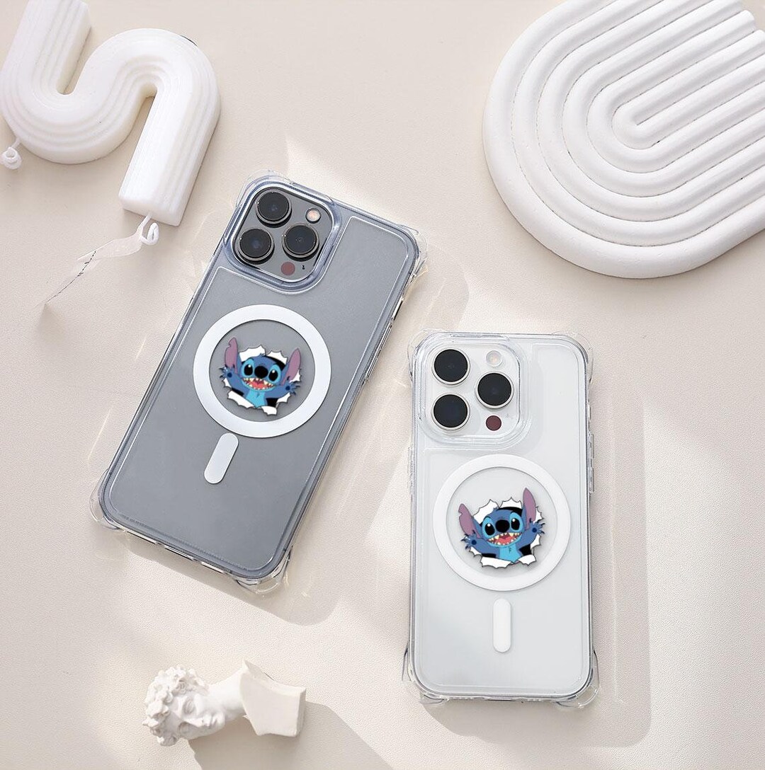 Cute Stitch Clear Magnetic Phone Case With Phone Chain, Support Magsafe ...