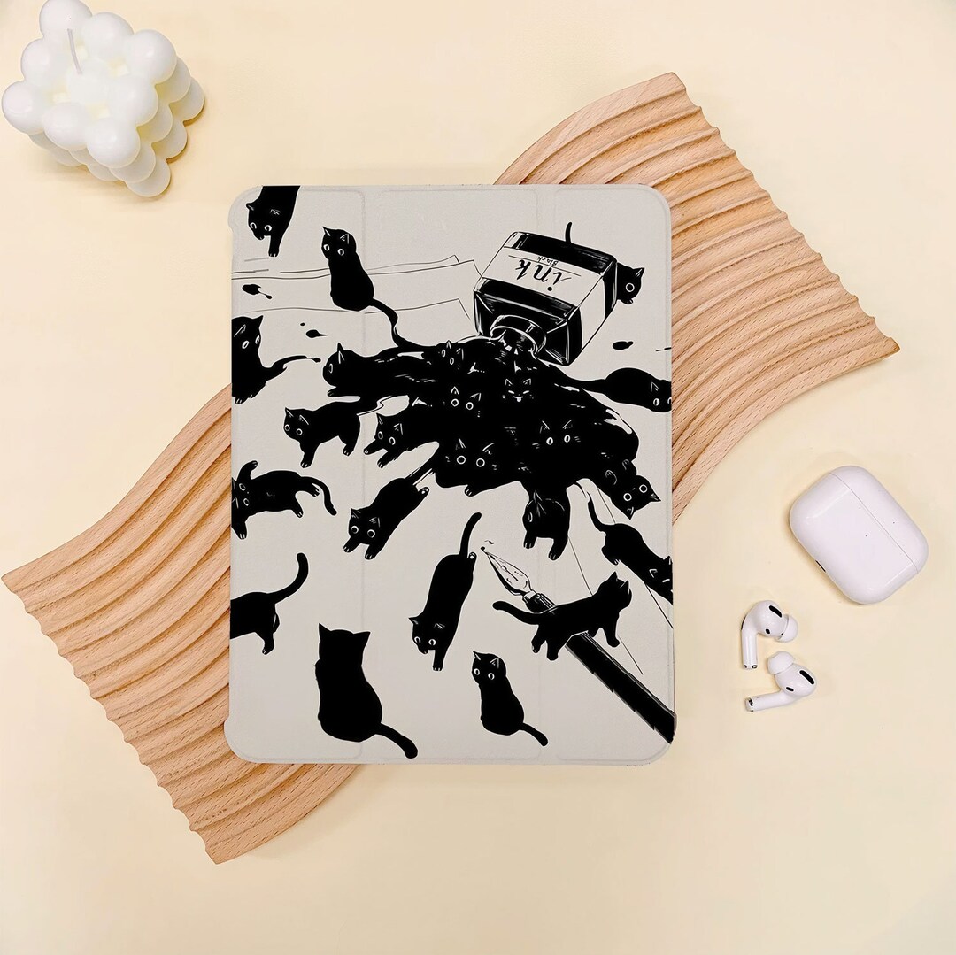 Cat Ink Spill iPad Case With Pencil Holder - Etsy