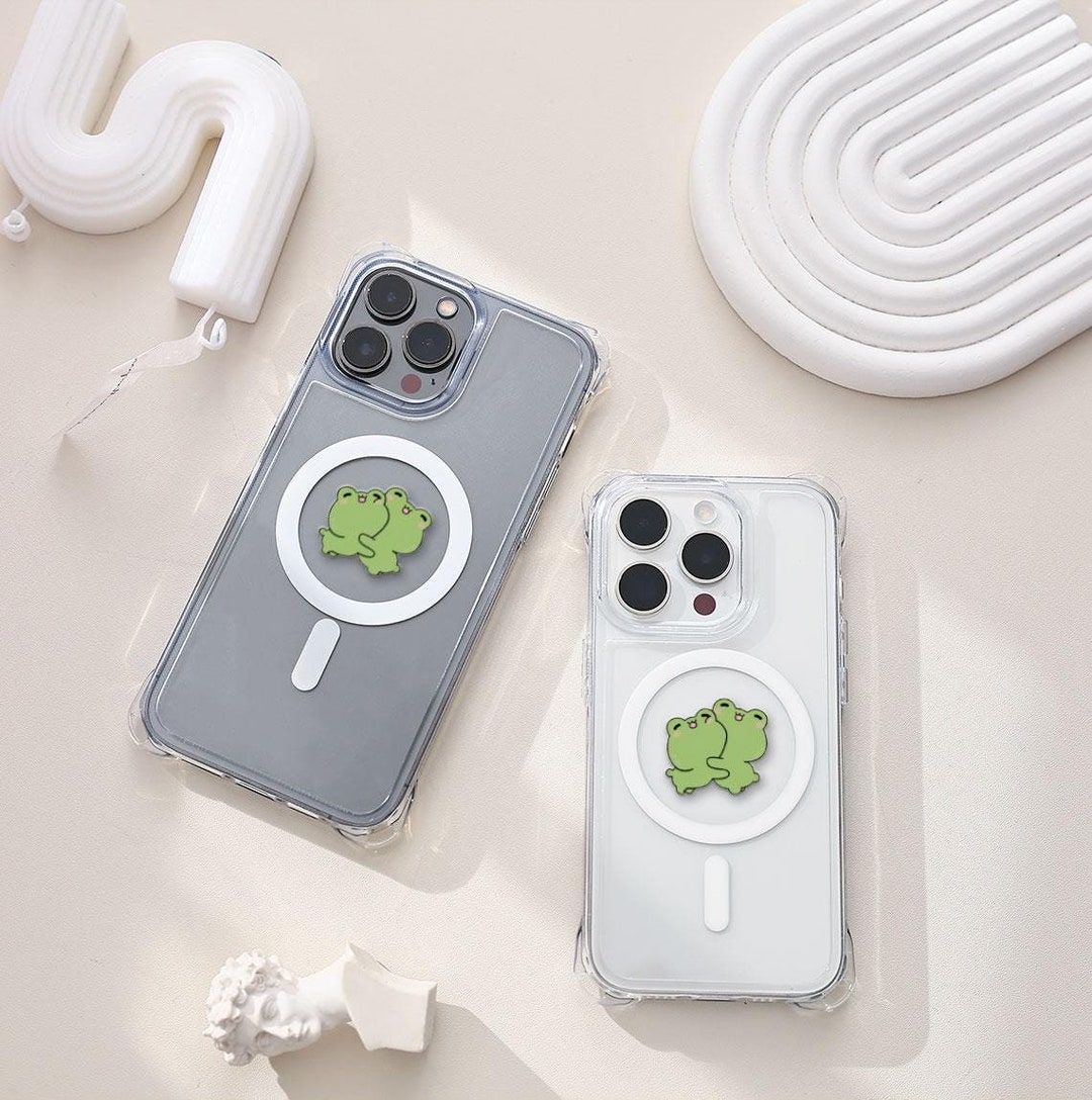 Cute Frog Couple Clear Magnetic Phone Case With Phone Chain, Support ...