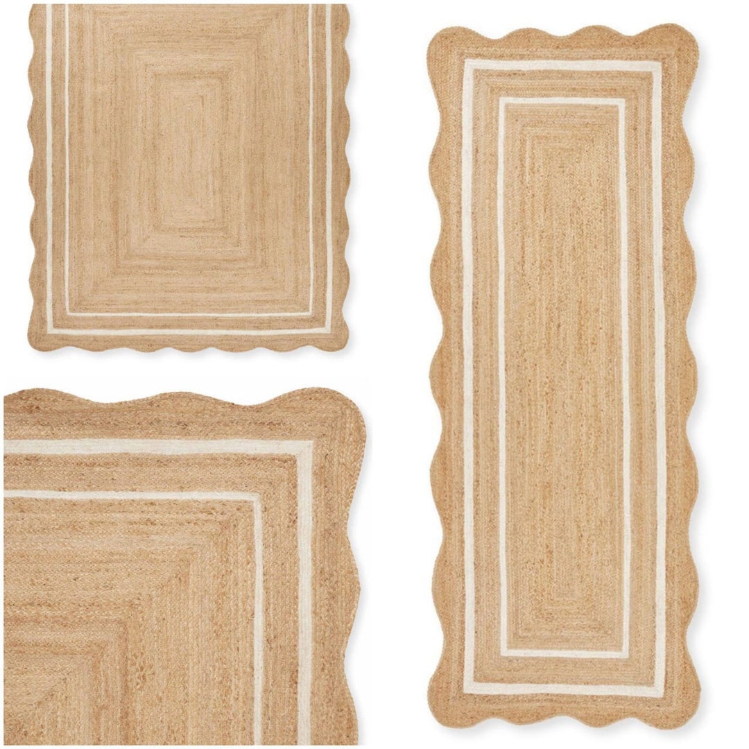 Scallop Rug Natural Jute Rug, Scallop Jute Rug, Scalloped Rug, Area Rug ...