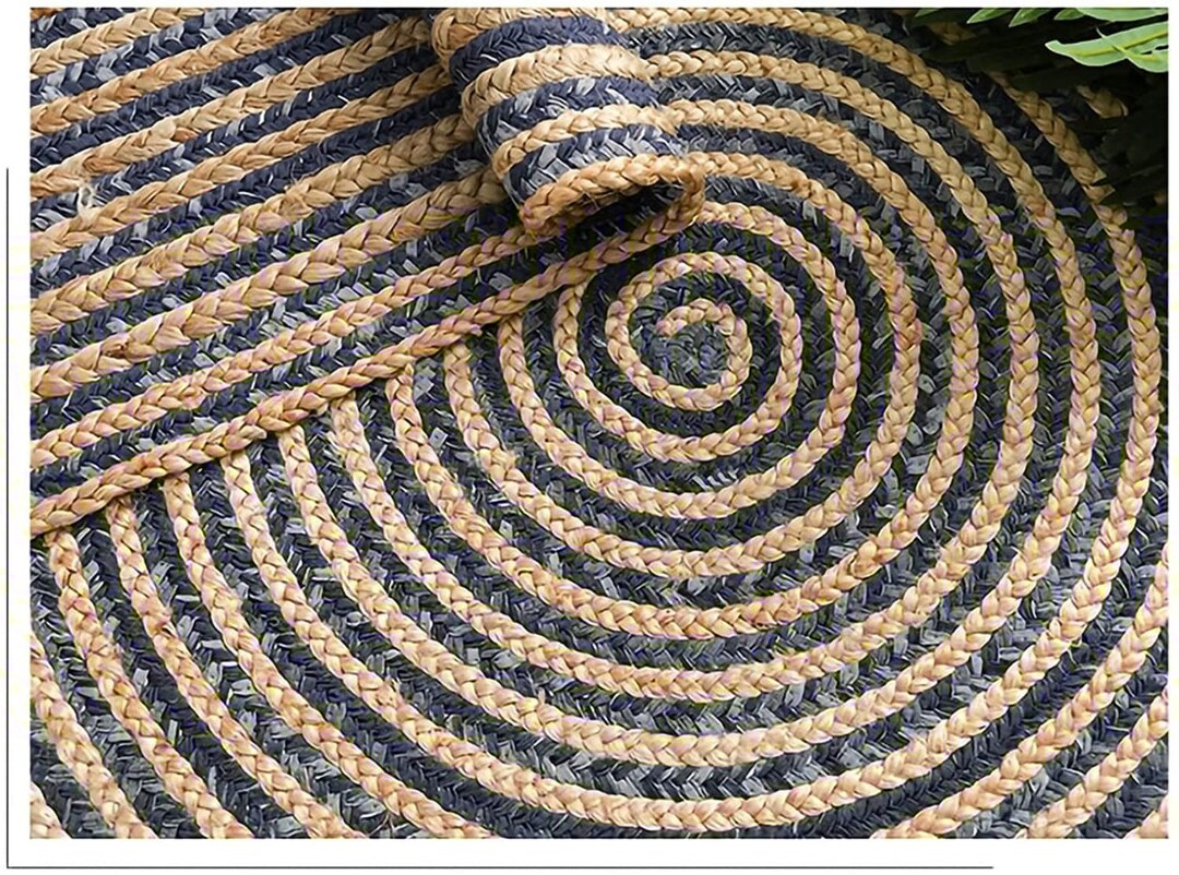 Round Recycled Chindi Cotton Jute Boho Rug With Tassel, Eco-friendly ...