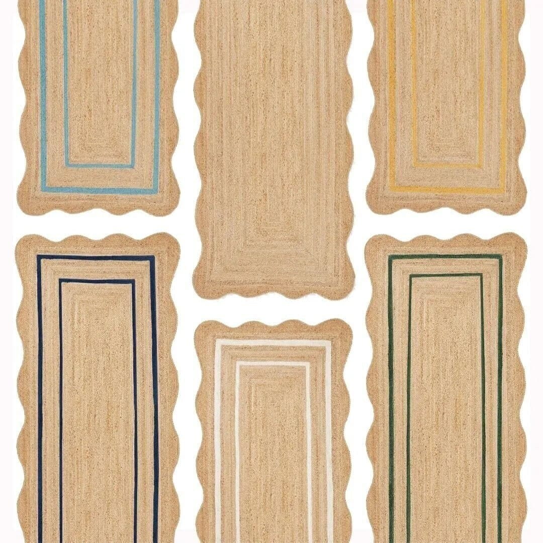 Natural Jute Scalloped Rug, Bohemian Scallop Rug, Natural Jute Area Rug ...