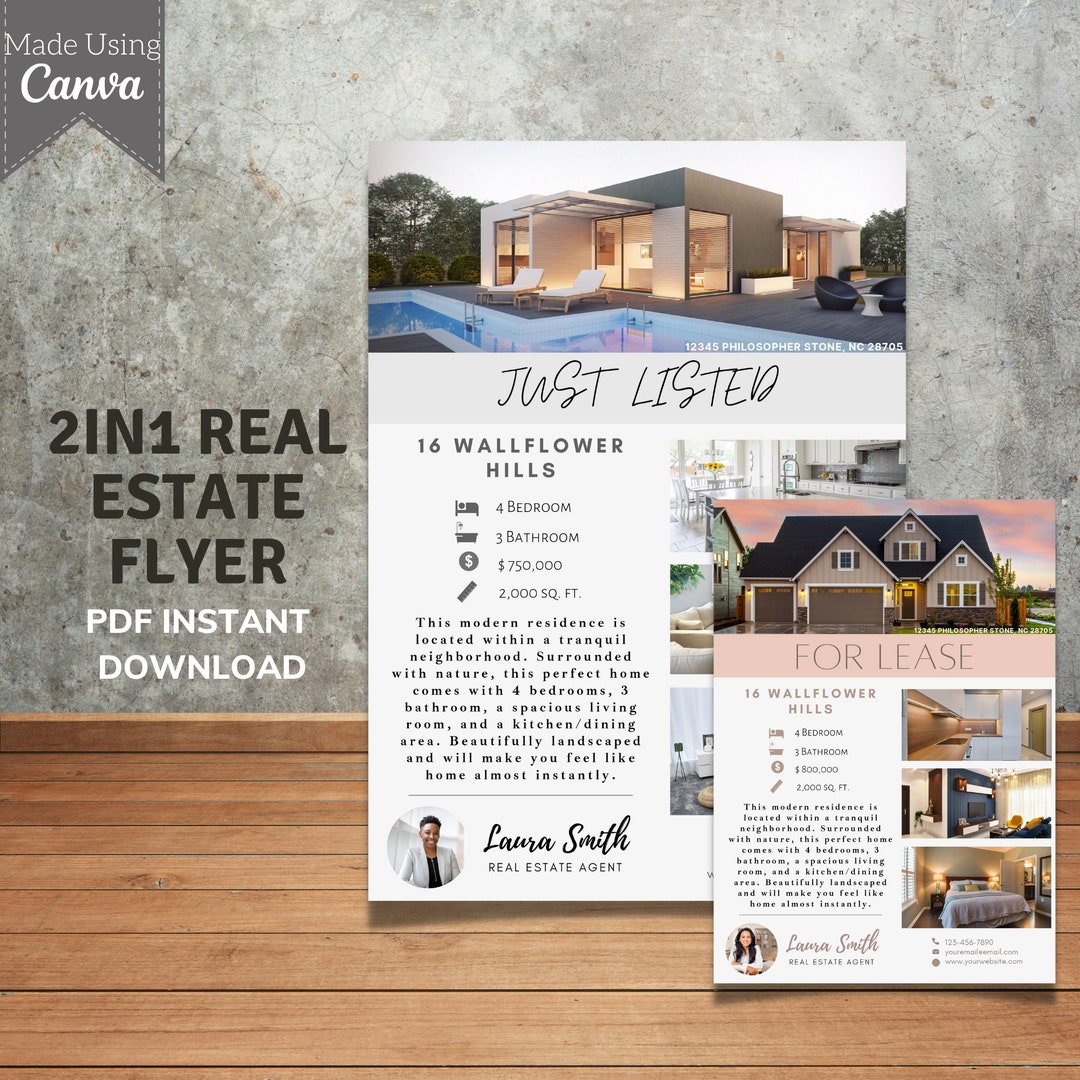 2in1 Real Estate Flyer Template | Just Listed Flyer, for Lease Flyer ...