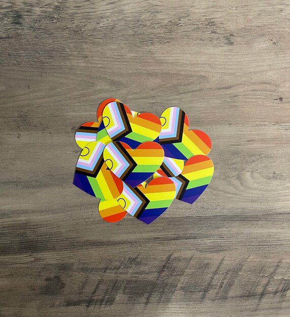 Progress Pride Flag Heart-shaped Vinyl Stickers - Etsy