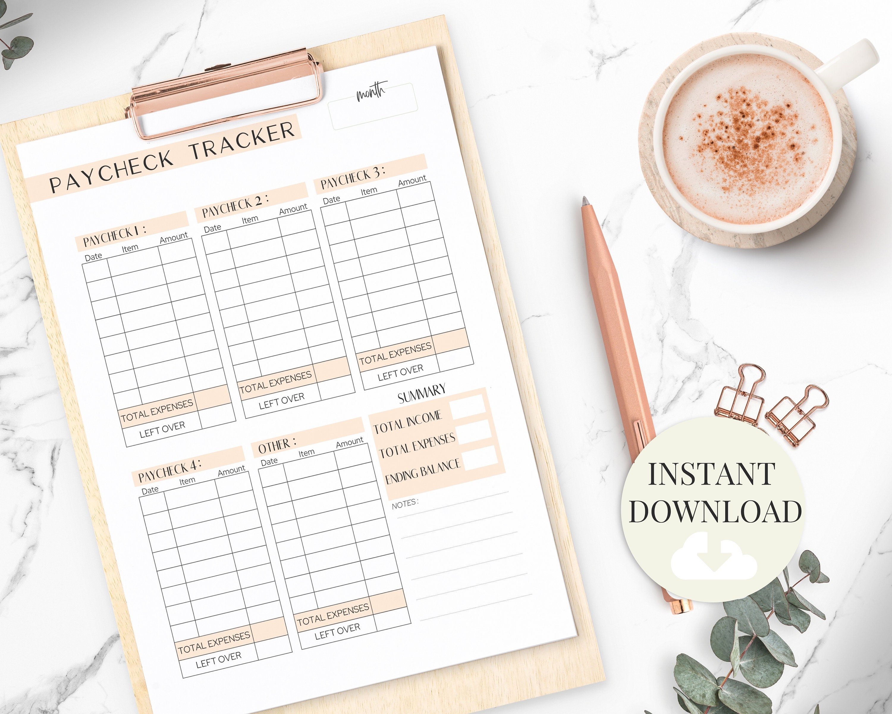Paycheck Tracker, Monthly Budget Planner, Bill Tracker - Etsy