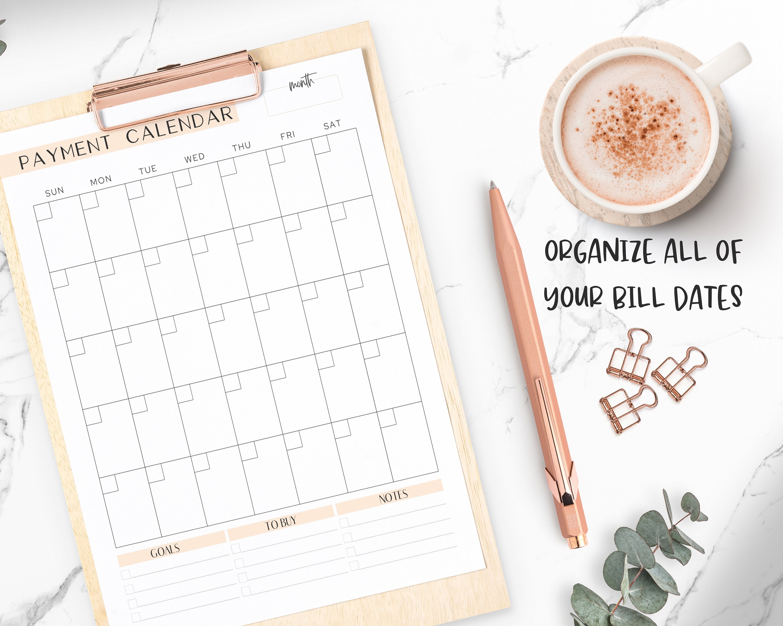 Payment Calendar Printables, Bill Tracker, Undated Calendar - Etsy