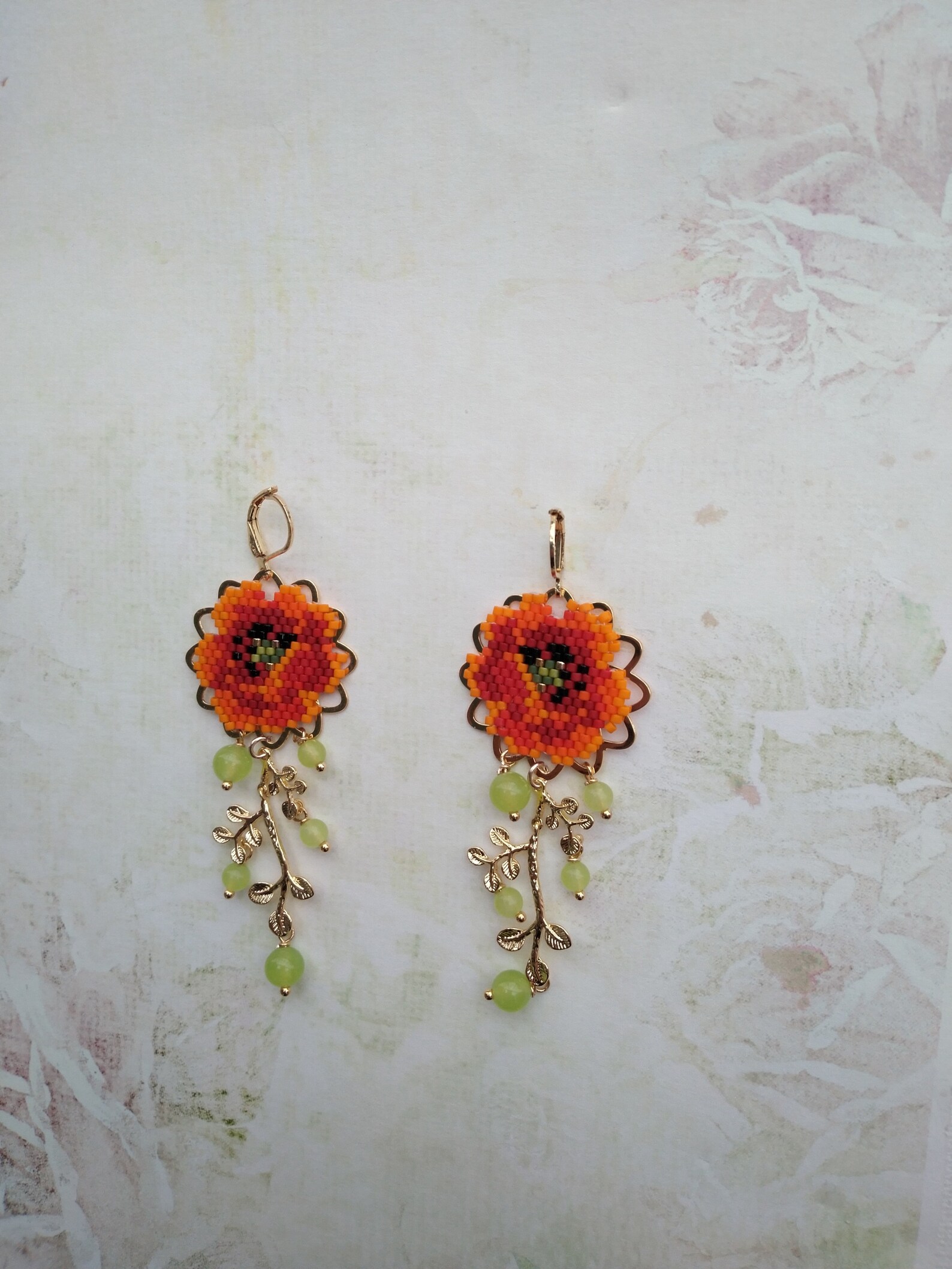 Ethnic Style Beaded Mosaic Earrings Long Chandelier Earrings Flower ...